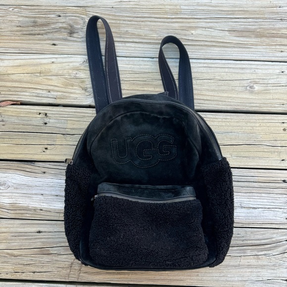 UGG | Bags | Ugg Dannie Ii Mini Backpack Sheep Skin Suede Leather Black ...